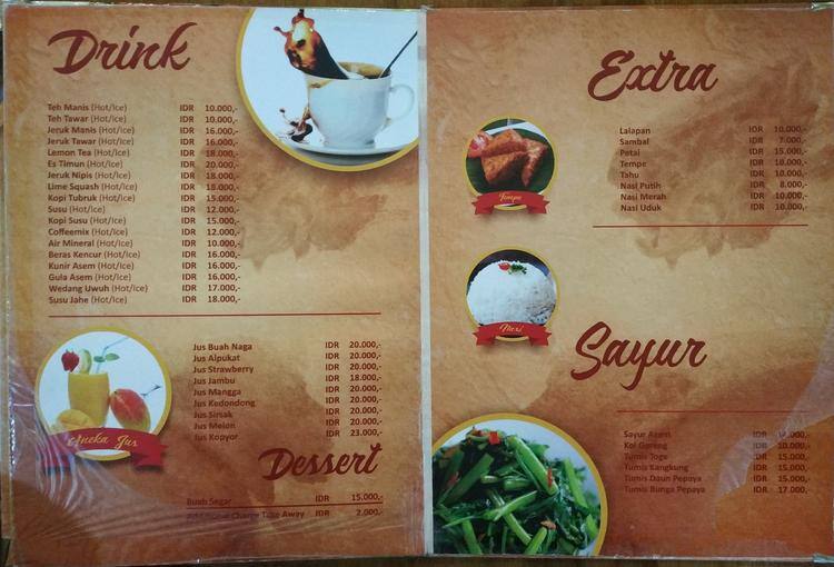 Menu at Bebek Pak Ndut restaurant, South Jakarta, Setiabudi one ...