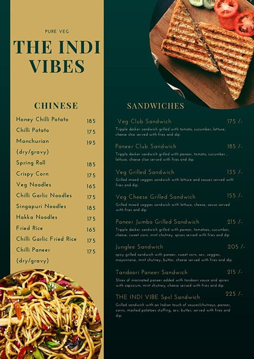 Menu of The Indi Vibes, IP Extension, New Delhi