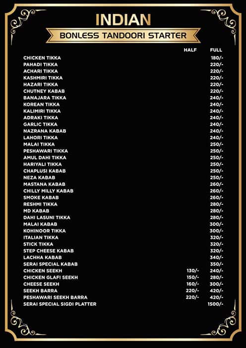 Menu of Serai Family Skydine, Kurla, Mumbai