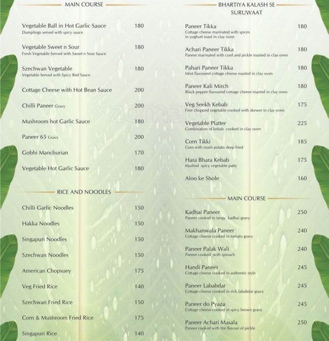 Menu at Banana Leaf, Varanasi