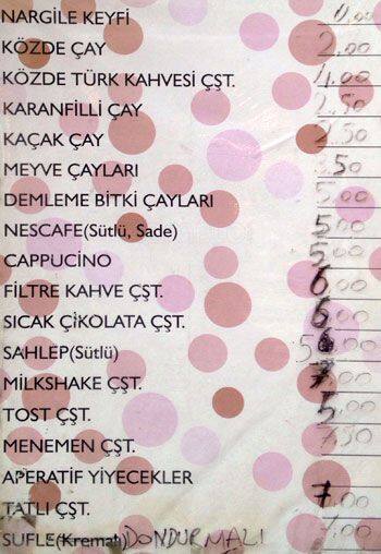 Carta de Aram Cafe, Estambul, Nail Bey Sk. No:16