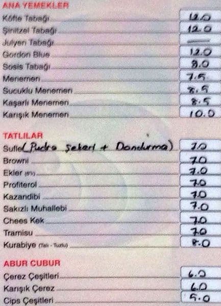 Carta de Aram Cafe, Estambul, Nail Bey Sk. No:16