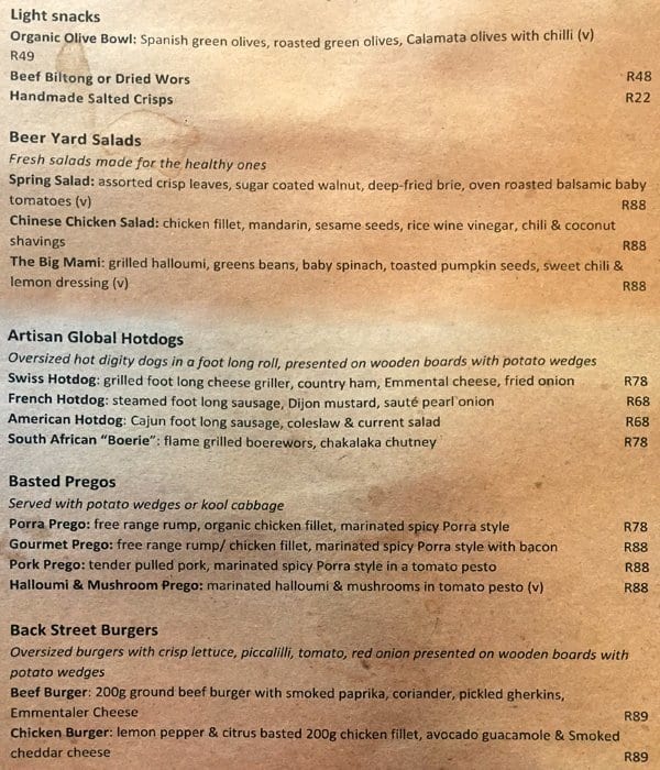 Menu at 44 STANLEY restaurant, Johannesburg