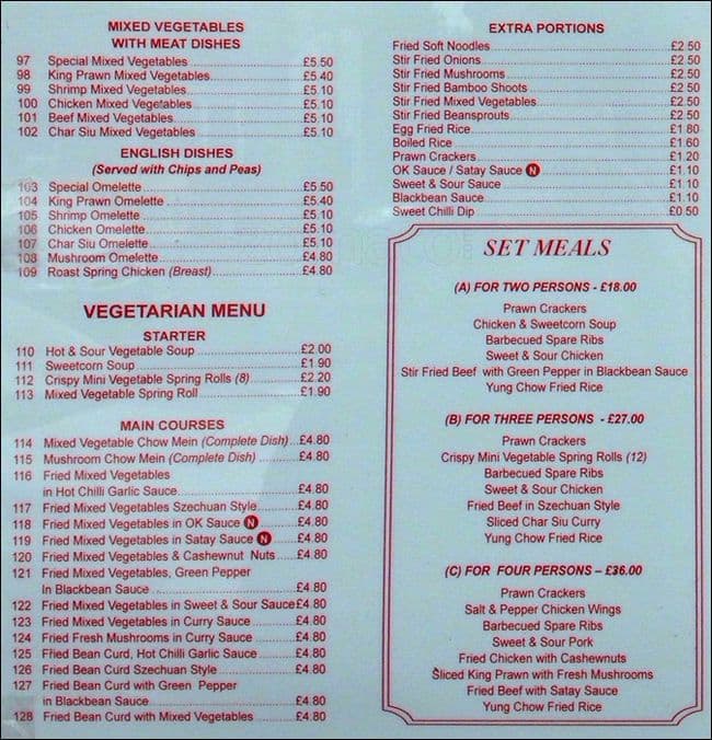 Menu at Cantonese Delight restaurant, Stockport