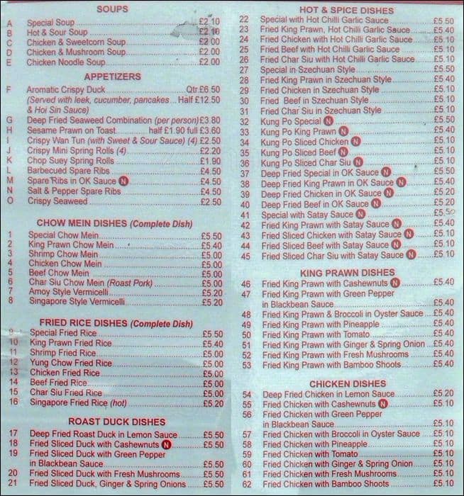 Menu at Cantonese Delight restaurant, Stockport