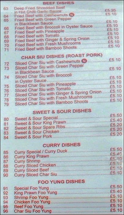 Menu at Cantonese Delight restaurant, Stockport