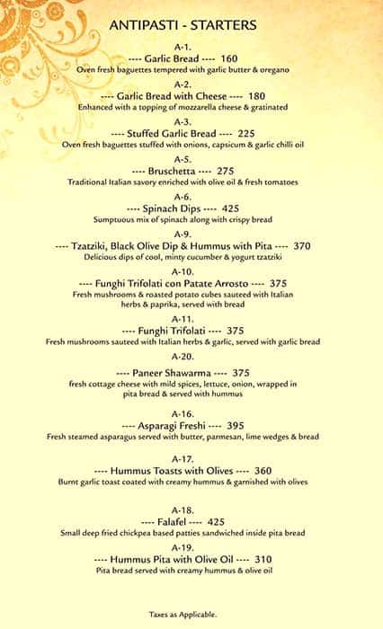 Menu of Squisito, Koregaon Park, Pune