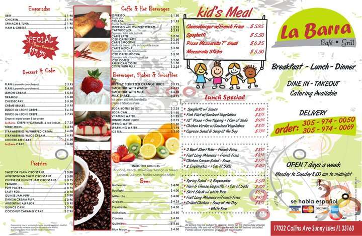 Menu at La Barra, Sunny Isles Beach