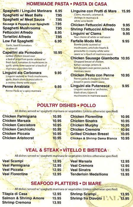 Menu at Cafe Amore, Richardson