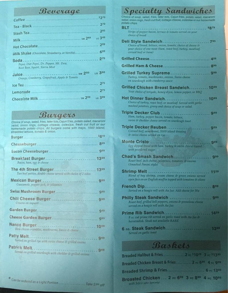 Menu at Tommy's 4th Street Bar & Grill, Corvallis