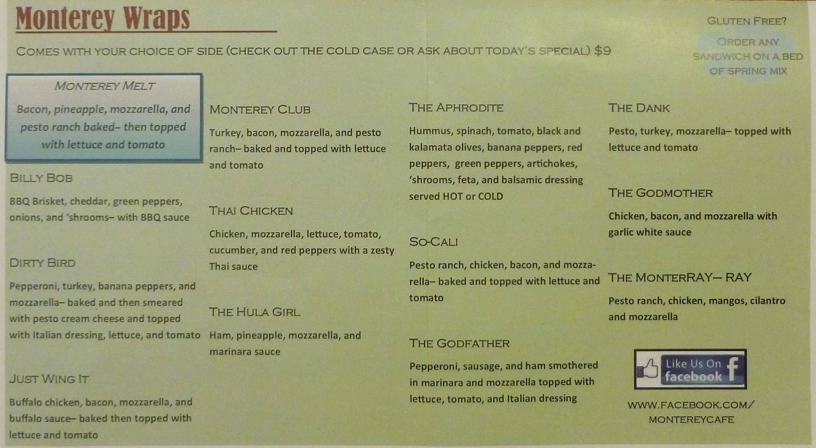 Menu at Monterey Pub & Grub, Cheney