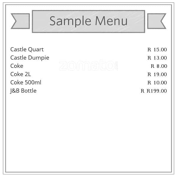 Menu at Cathcart Arms pub & bar, Grahamstown
