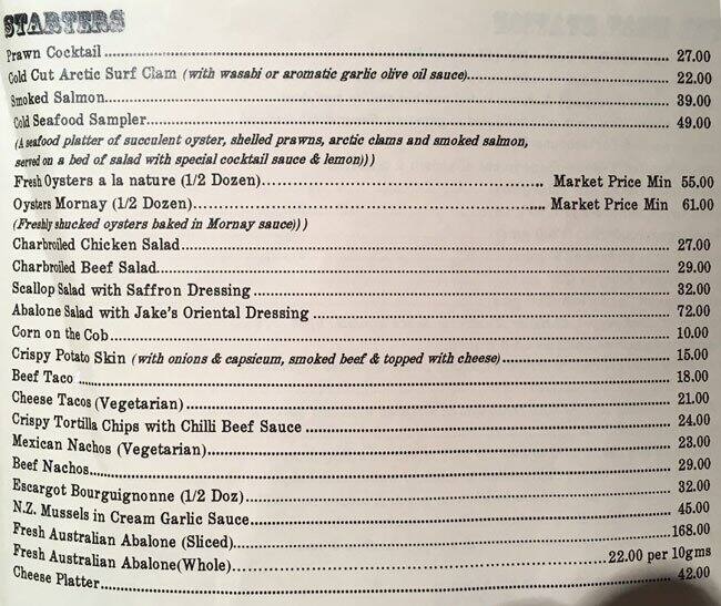 Jake's Charbroil Steaks Menu - Zomato Malaysia