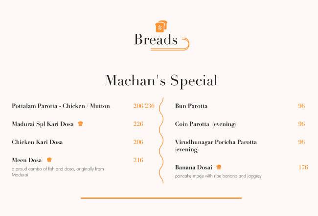 Menu at Madras Machan's, Chennai