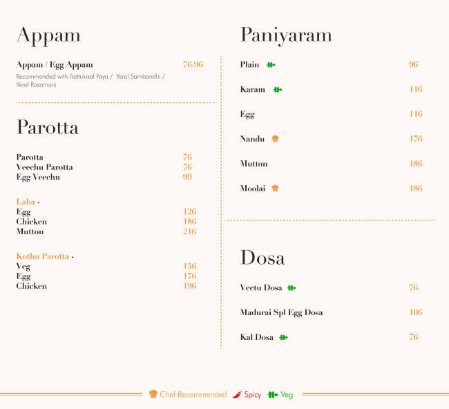 Menu at Madras Machan's, Chennai