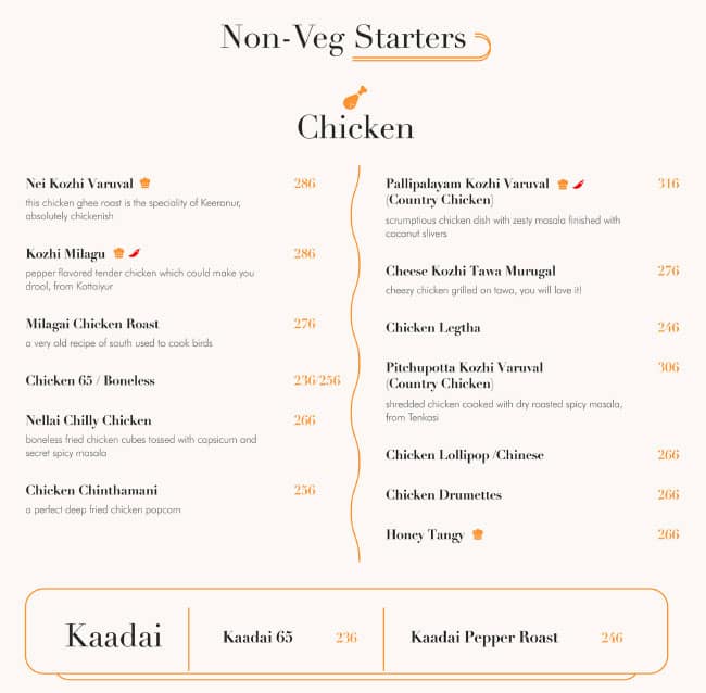 Menu at Madras Machan's, Chennai