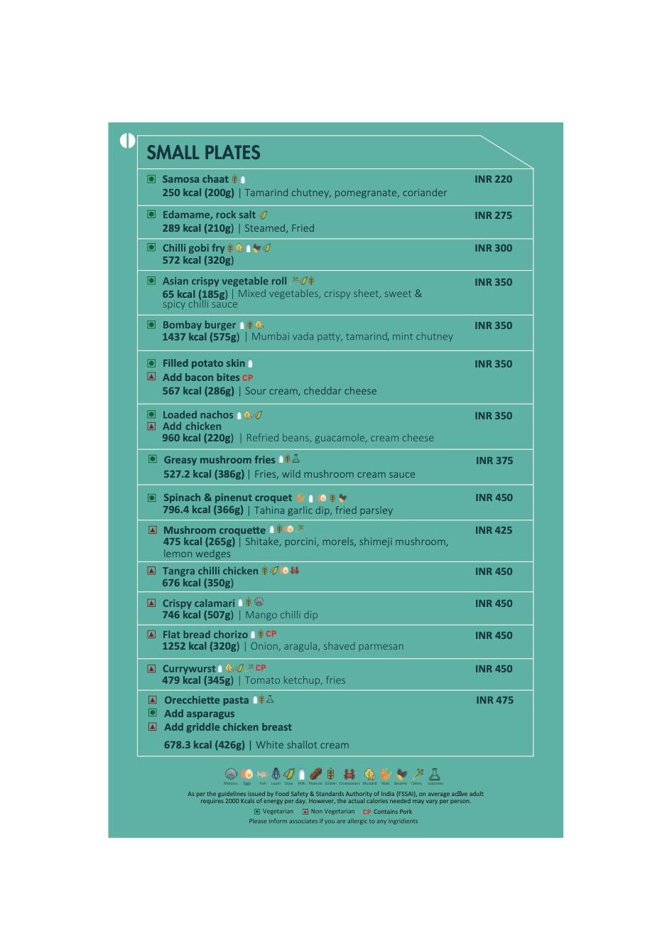 Menu of Seven Rivers Brewing Co - Taj, MG Road, Bangalore
