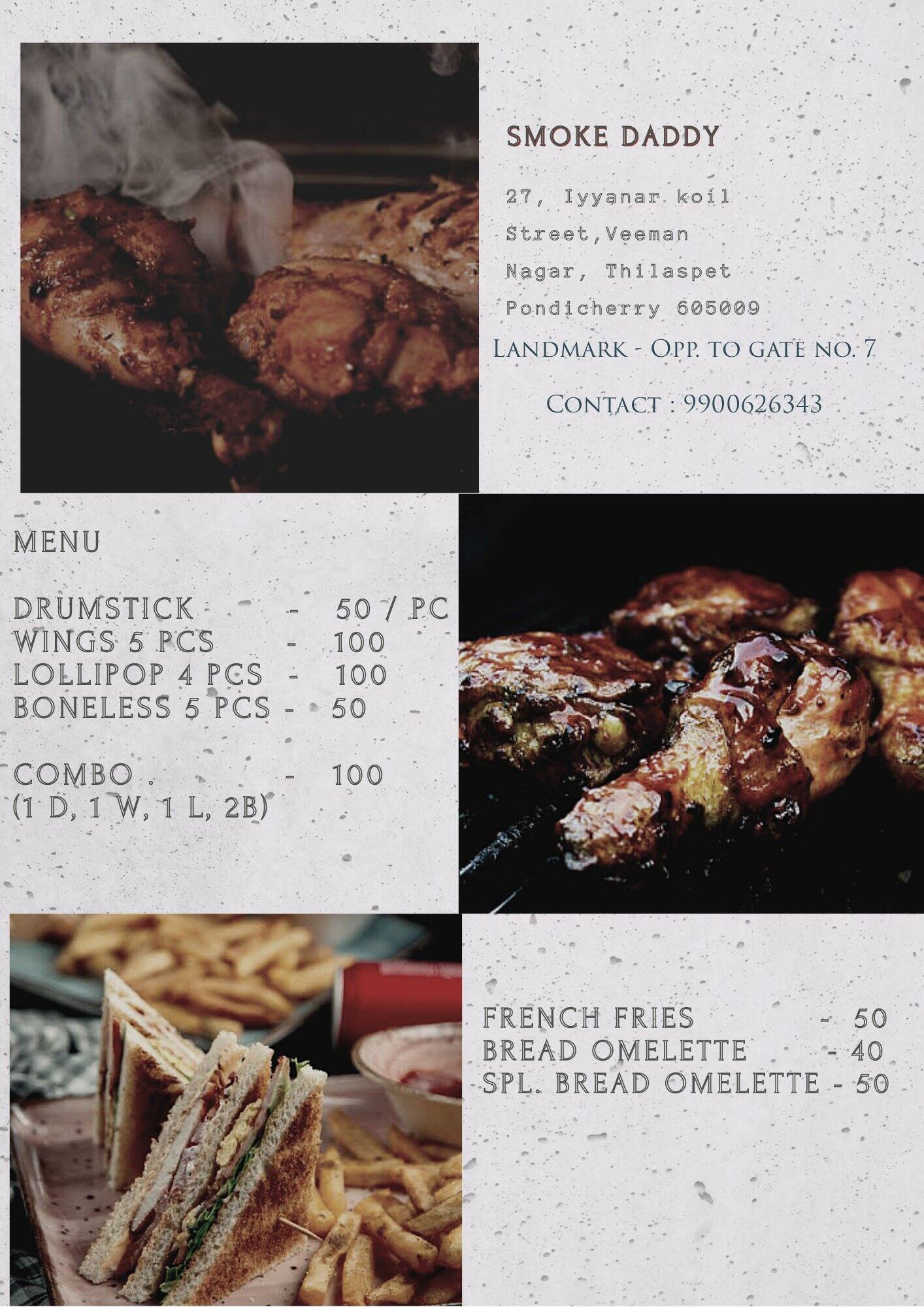 Menu of Smoke Daddy, Gandhinagar, Puducherry