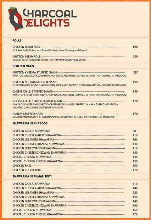 Menu of Charcoal Delights, Airoli, Navi Mumbai