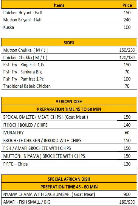 Menu at Al-Riyadh kitchen, Chennai