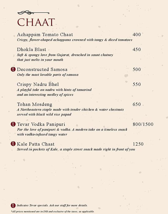 Menu of Tevar-The Progressive Indian Kitchen & Bar, Hitech City, Hyderabad