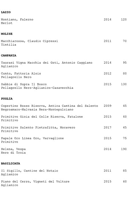 Menu at Sartoria pub & bar, London, 20 Savile Row