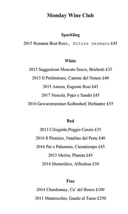 Menu at Sartoria pub & bar, London, 20 Savile Row