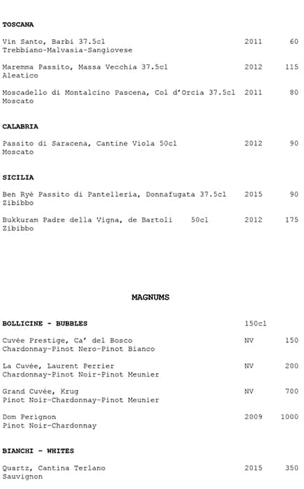 Menu at Sartoria pub & bar, London, 20 Savile Row