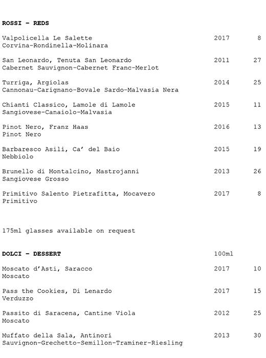 Menu at Sartoria pub & bar, London, 20 Savile Row