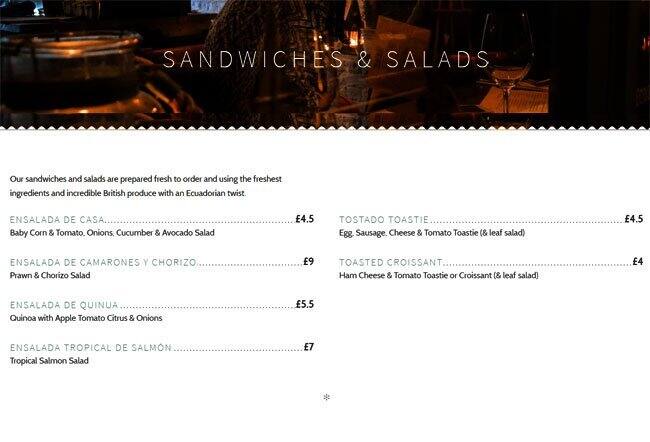 Menu at Tostado pub & bar, London