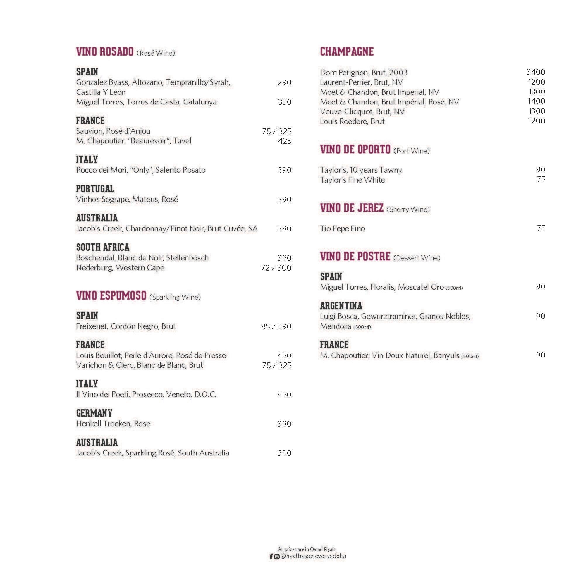 Menu at The Cellar restaurant, Doha