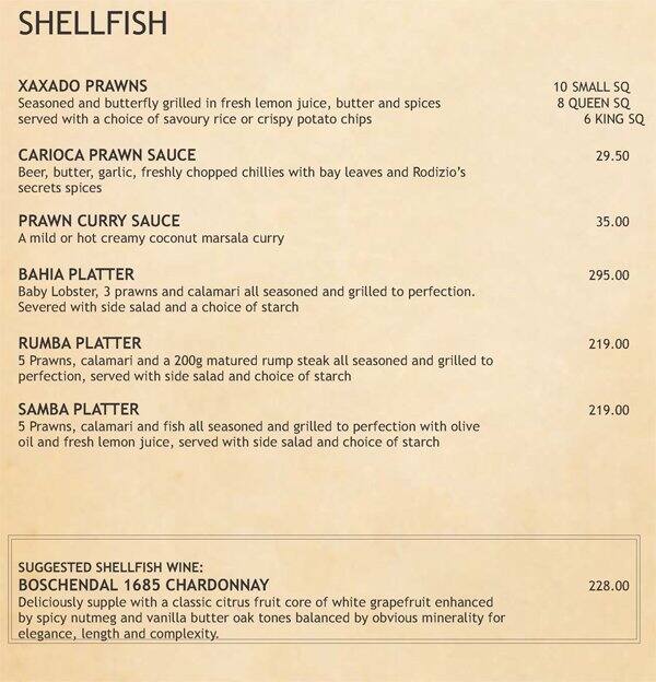 Menu at Rodizio restaurant, Randburg, William Nicol Drive