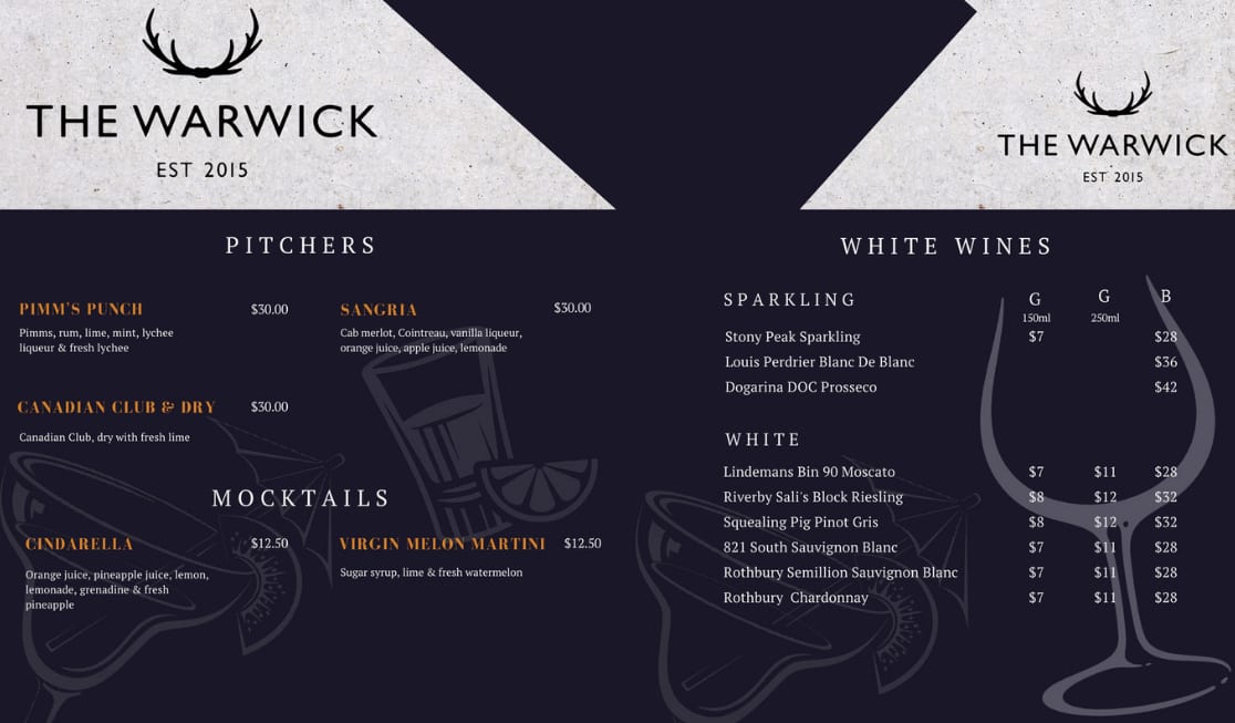 Menu at The Warwick pub & bar, Cabramatta