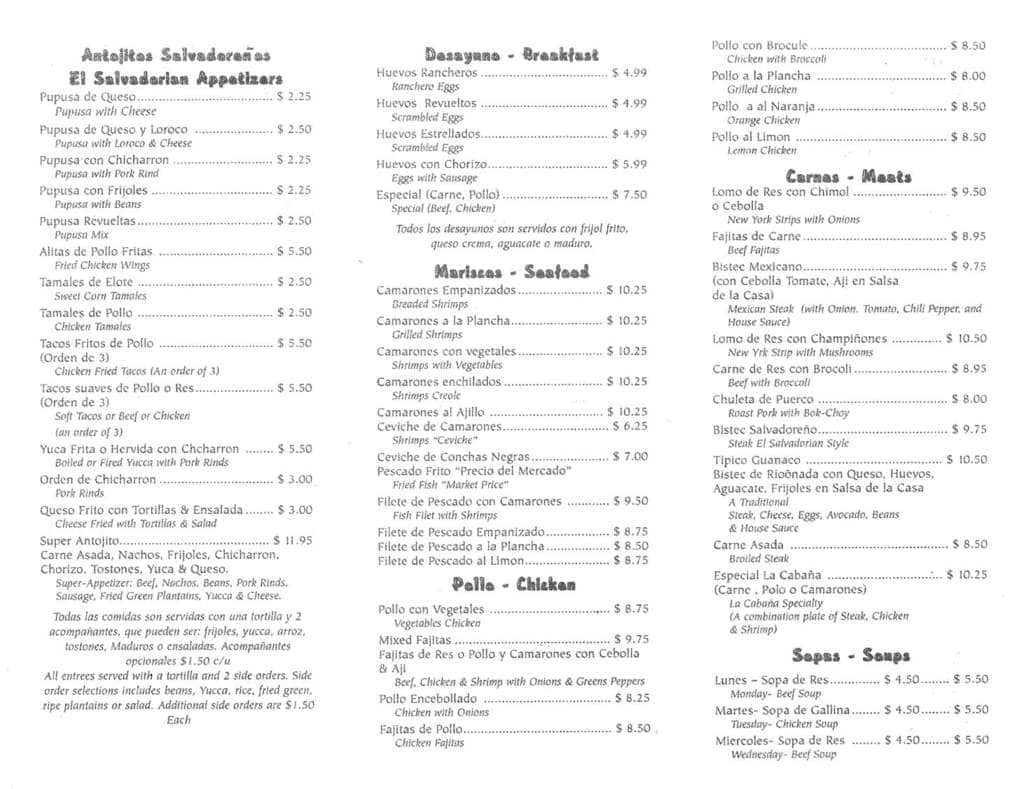 Menu at Delicias La Cabana restaurant, Hialeah