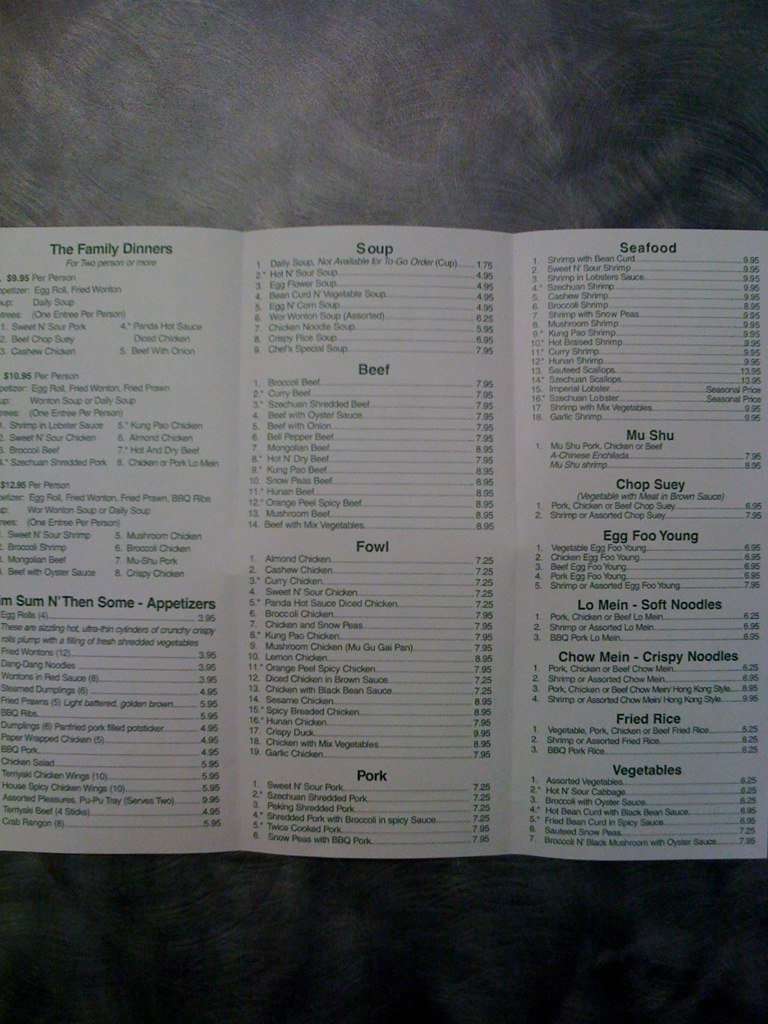 Menu at China Panda Restaurant, Bullhead City