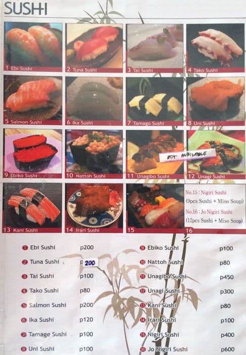 Menu at Tamashi Japanese Restaurant, Lapu-Lapu City