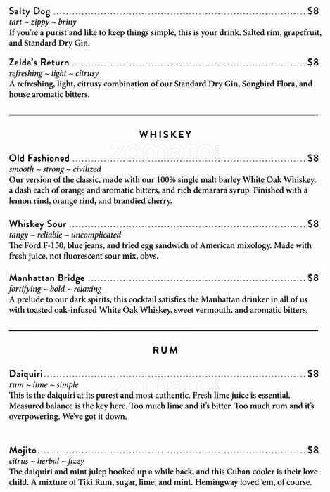 Menu at Cardinal Spirits pub & bar, Bloomington