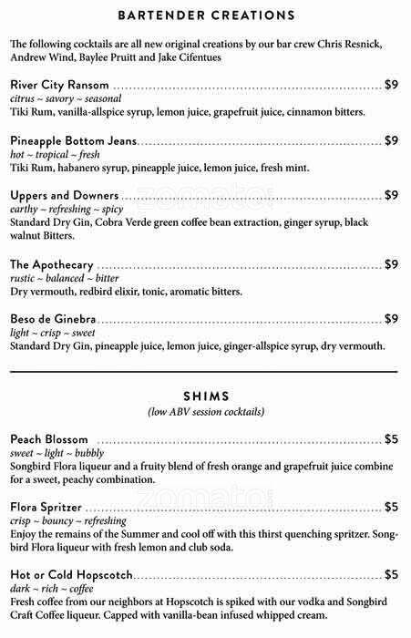 Menu at Cardinal Spirits pub & bar, Bloomington