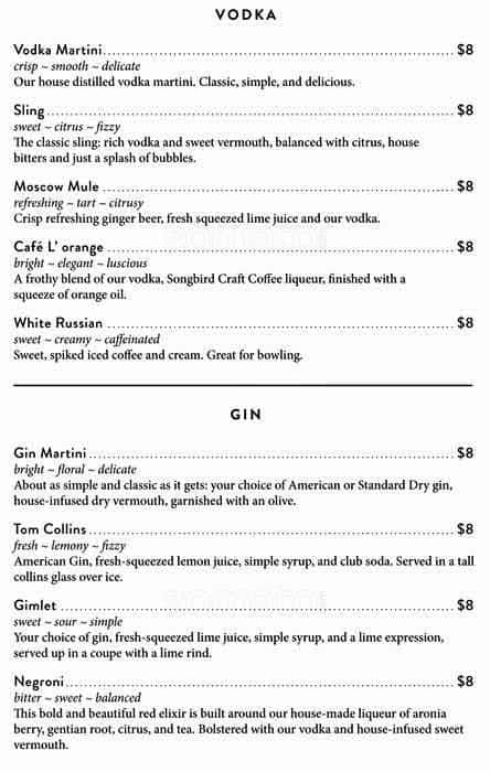 Menu at Cardinal Spirits pub & bar, Bloomington