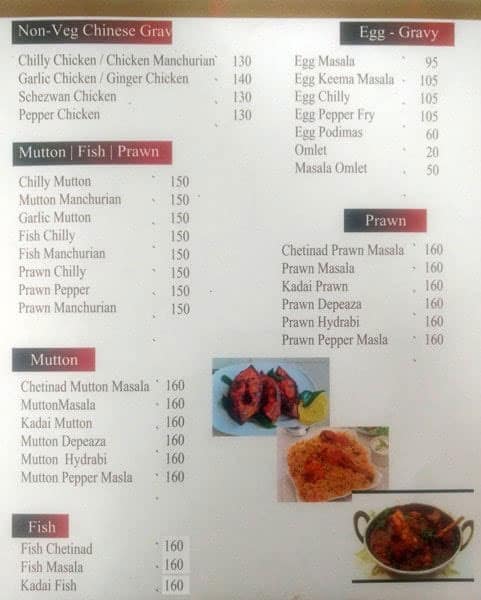 Menu of Hotel Brindavan, Vandalur, Chennai
