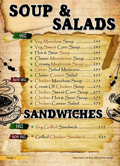 Menu of The Flying Dutchman, Sector 32, Noida