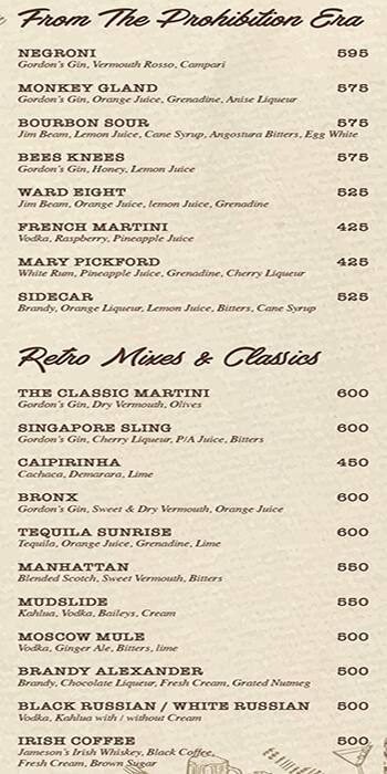 Menu at Destination 72, Mumbai