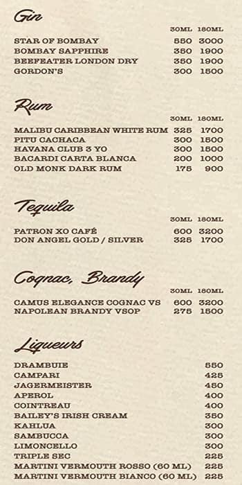 Menu at Destination 72, Mumbai