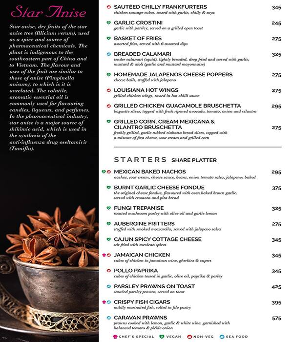 Menu at Destination 72, Mumbai