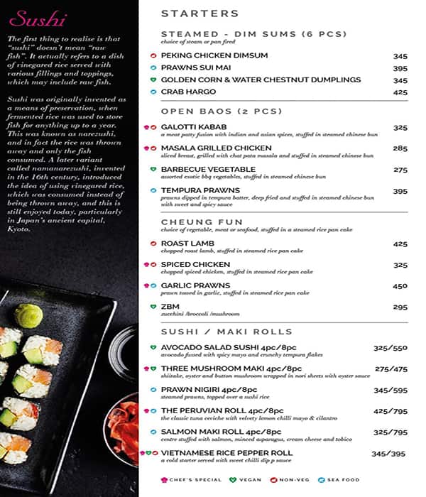 Menu at Destination 72, Mumbai