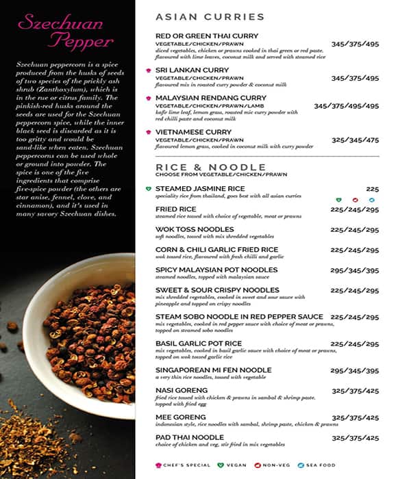 Menu at Destination 72, Mumbai