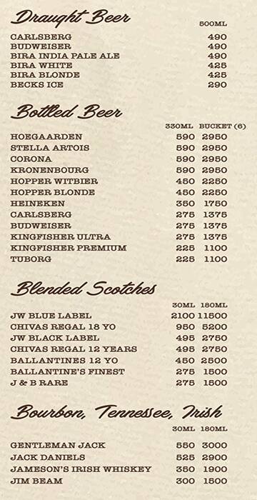 Menu at Destination 72, Mumbai