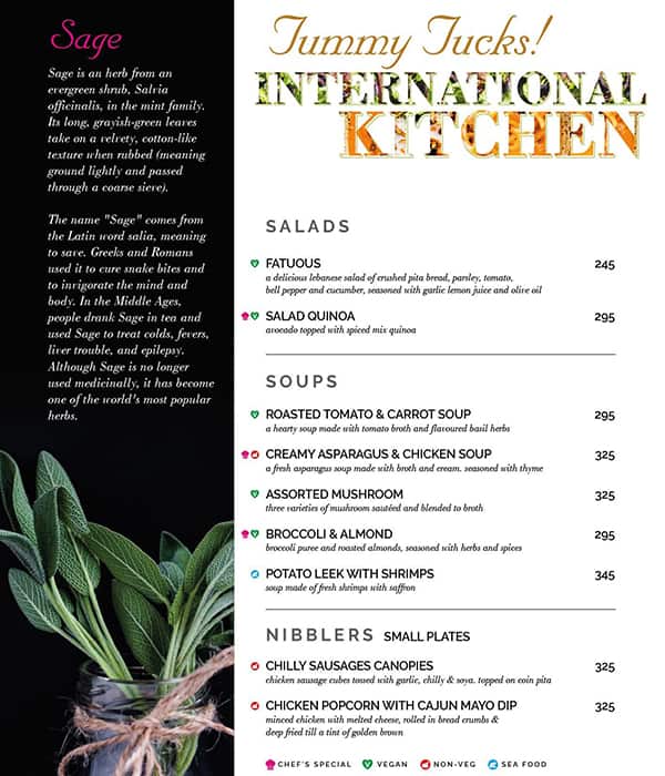 Menu at Destination 72, Mumbai