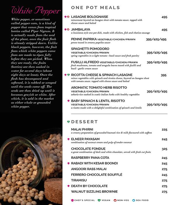 Menu at Destination 72, Mumbai