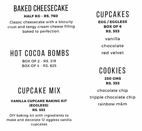 Menu of RAW Sugar Bakes, Byculla, Mumbai